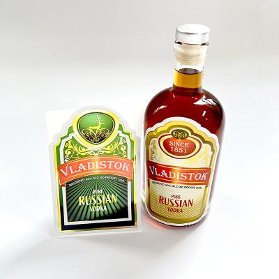China Custom Vinyl Water Resistant Gold Aluminum Foil Silver Beer Label Printed Reflective Vodka Glass Bottle Label Sticker Design for sale
