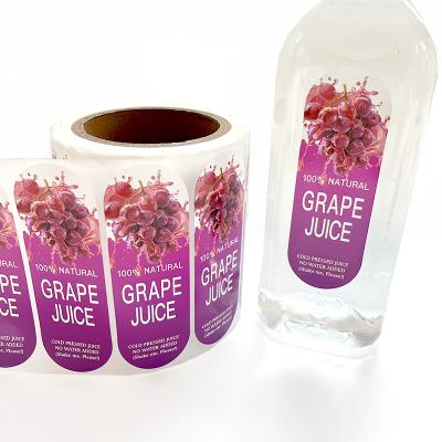 China Custom Printing Service Vinyl Waterproof Self Adhesive Packaging Transparent Water Juice Glass Bottle Beverage Labels for sale