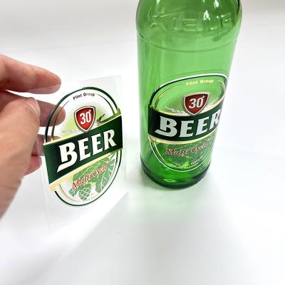 China Custom Private PET Transparent Clear Adhesive Black Beer Beverage  Packaging  Label Sticker Manufacture for sale