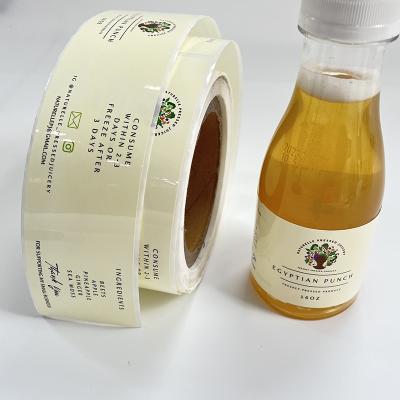China Print Private Waterproof Glossy Vinyl Adhesive Beverage Packaging Label Roll for Plastic Juice Bottle 2024 for sale