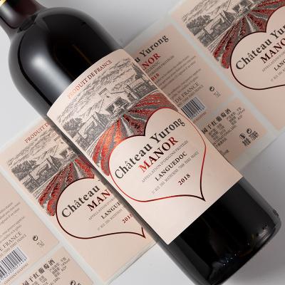 China Customized Red Metal Foil Embossing Logo Wine Label Printed Fancy Paper Adhesive Liquor Whisky Sticker Packaging Labels for sale