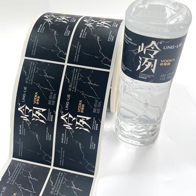 China Luxury Printing Wine Bottle Vodka Packaging Label Gold Foil Stamping Rich Texture Varnished Embossed Sticker for sale