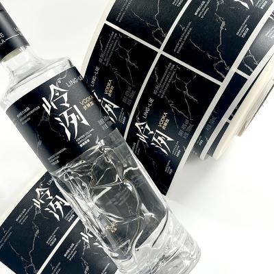 China Customized Texture Paper Black Liquor Sticker Label Roll Adhesive UV Embossed Logo for Vodka Wine 2024 Vinyl Material for sale