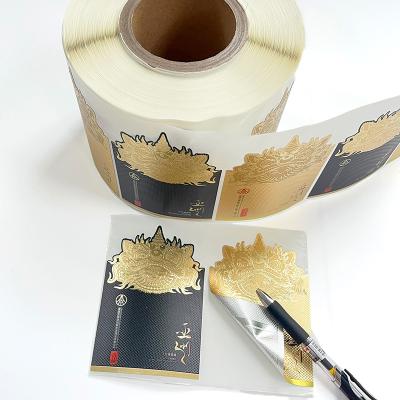 China Custom Printing Die Cut Aluminum Foil Embossed Sticker Logo Gold Stamping Metallic Raised Label Designed for Wine Bottle for sale