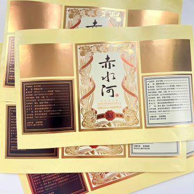 China Customized Printing Self Adhesive Metal Sticker Logo Waterproof Embossed UV Gold Foil Label Custom for Wine Bottle for sale
