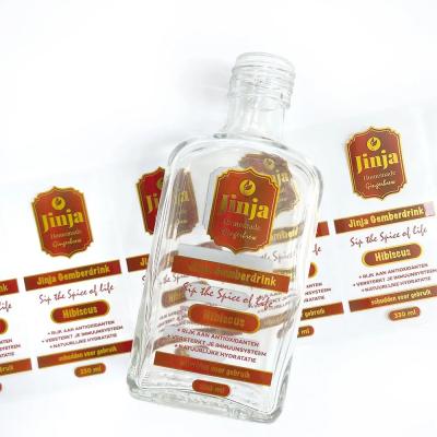 China Custom Logo Oil Repellent Waterproof Whisky Brandy Vodka Wine Beer Glass Jar Drink Bottle Packaging Label Sticker for sale