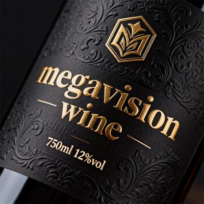 China Black Gold 3D Embossed Spot UV Liquor Sticker Label Printing Waterproof Wine Liquor Bottle Sticker Anti-ice Bucket Label for sale