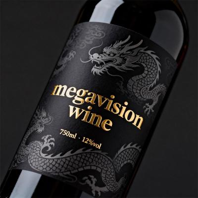 China Luxury 3D Spot UV Gold Embossed Wine Bottle Labels Customized Design Screen Printing Label Roll for Whisky Wine Drinks Bottles for sale