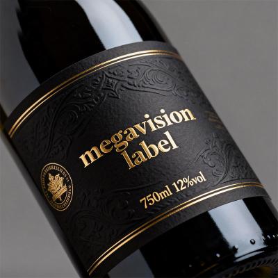 China UV Printing Anti-ice Bucket Liquor Bottle Sticker Labels Printing High Quality Texture Paper Wine Bottle 3D Gold Embossed Label for sale