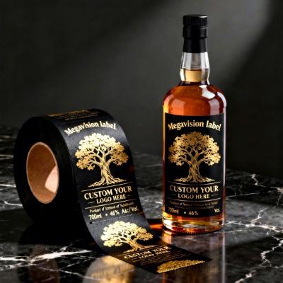China Custom Printing Luxury Waterproof Biodegradable Stickers Whisky Liquor Wine Brandy Packaging Bottle Embossed Gold Foil Labels for sale