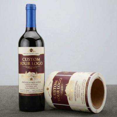 China Custom logo Luxury 3D Emboss Gold Foil Texture Paper Labels for Wine Champagne Vodka Bottles Packaging for sale