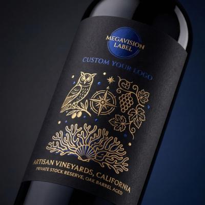 China Customized Texture Paper Classic Wine Liqor Spirit Bottle Labels Hot Stamping Embossing Printing Packaging Labels for sale
