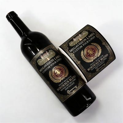 China Custom Logo Classical Adhesive Matte Gold Embossed Wine Bottle Packaging Label Food Product Vinyl Sticker Label Printing for sale