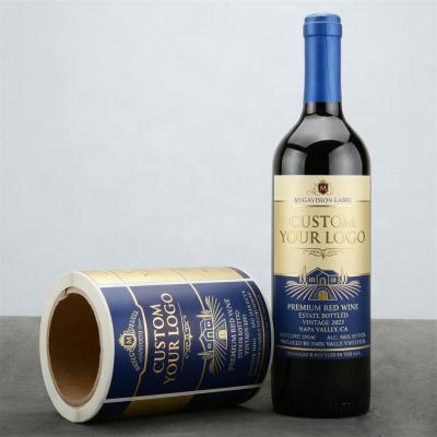 China Custom Printing Private Gold Stamping Embossing Paper Adhesive Packaging Label Sticker for Wine Liquor Brandy Glass Bottles for sale