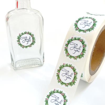 China Small Business Thank You Stickers Printing Logo Round Adhesive Roll Label Gloss Aesthetic Vinyl Sticker Packaging Label for sale