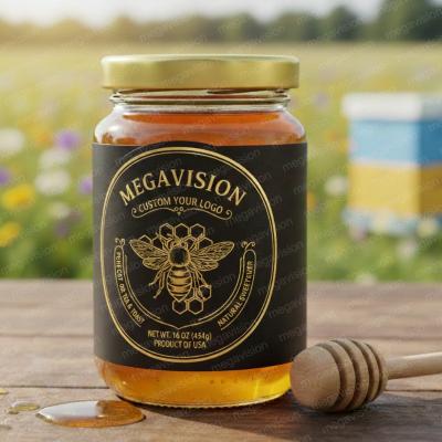 China Custom Printing Honey Glass Jars Label Non Residue Sticker Die Cut Label Adhesive Waterproof logo Bottle Jar Packaging Labels for sale