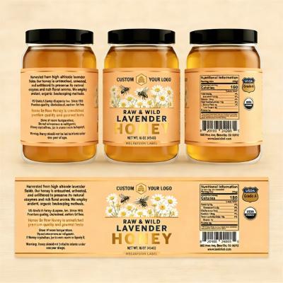 China Custom Printing Waterproof Bee Honey Self Adhesive Logo Sticker Jam Food Bottle Food Jar Packaging Labels for sale