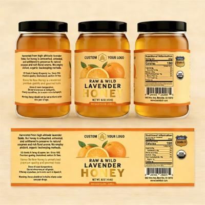 China Custom Waterproof Logo Printing Honey Adhesive Seal Label Jam Food Bottle Jar Products Packaging Labels for sale
