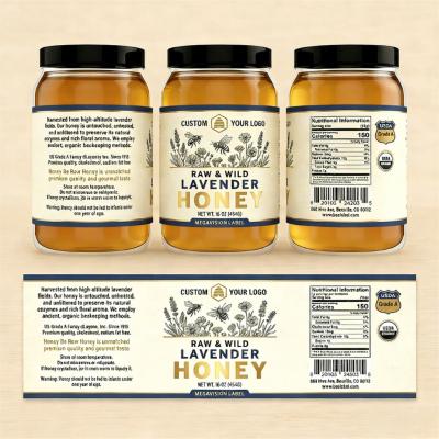China Factory Custom Adhesive Canned Food Honey Bottle Jar Waterproof Stickers Labels Gold Foil Product Packaging Labels for sale