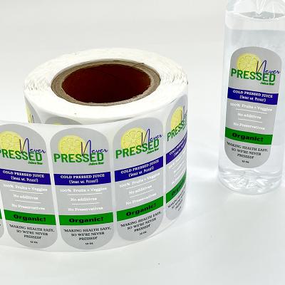 China Manufacturer Wholesale Waterproof Die Cut Press Cold Juice Sticker Logo Clear Printing Water Bottle Packaging Label for sale