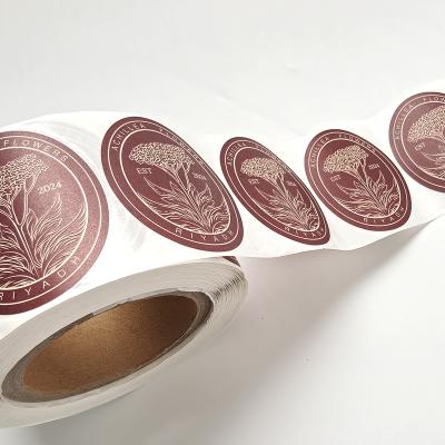 China Customized Texture Paper Sticker Embossed Ellipse Label Roll Logo Design for Juice Food Cosmetic Glass Bottle for sale