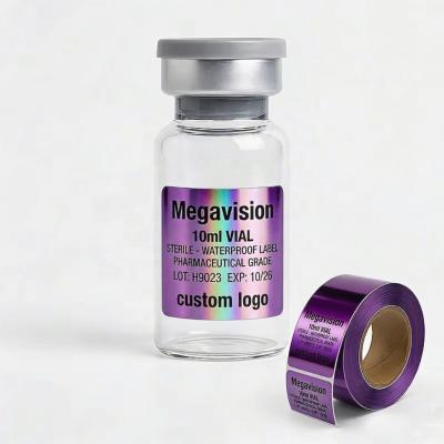 China Custom Digital Printing Hologram Easy Removal Waterproof Laboratory Vial Packaging Label Permanent Adhesive for sale
