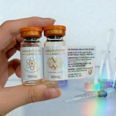 China Custom Holographic Vinyl Label for 5ml 10ml Vial Packaging Labels Waterproof Logo Sticker for Cosmetic Powder Products for sale