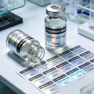 China Factory Custom Printing 5ml 10ml Glass Vial Self Adhesive Holographic Sticker Waterproof Packaging Label for Laboratory for sale