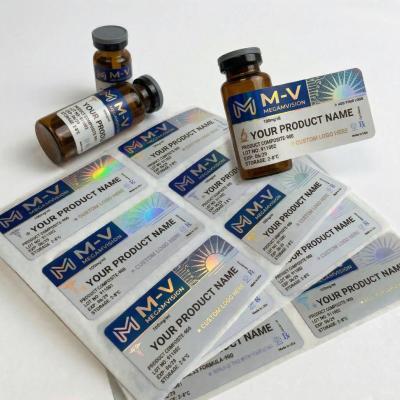 China Factory Supply 3ml 5ml 10ml Glass Bottle Holographic Label Waterproof Vinyl Sticker for Laboratory Vial Packaging for sale