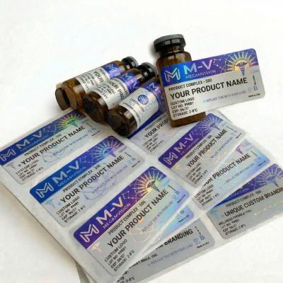 China Custom Printed Vial Holographic Sticker Label for 3ml 5ml 10ml Glass Bottle Strong Adhesive for Laboratory Research for sale