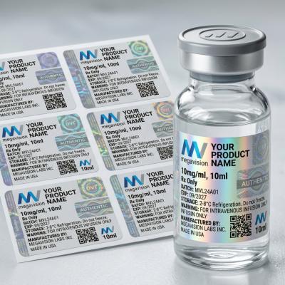 China Custom Holographic Vinyl Sticker for 3ml 10ml Vial Bottle Strong Adhesive Waterproof Label for Lab Research for sale