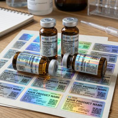 China Factory OEM Holographic Laser Vial Labels Strong Adhesive Sticker for Laboratory Glass Bottle for sale