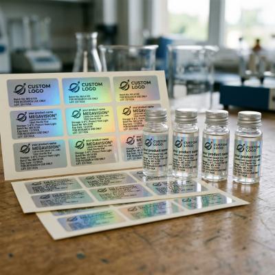 China Personalized Multi Color Holographic Laser Vial Labels Waterproof Adhesive for Small Glass Bottle for sale