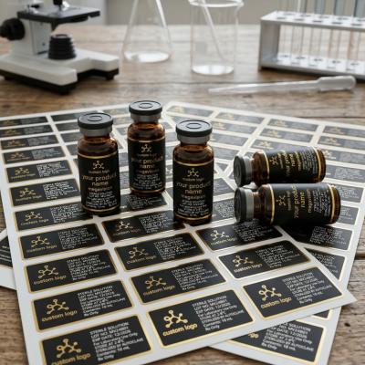 China Custom Logo Holographic Laser Glass Vial Sticker Oil Proof Waterproof Label for Laboratory Use for sale