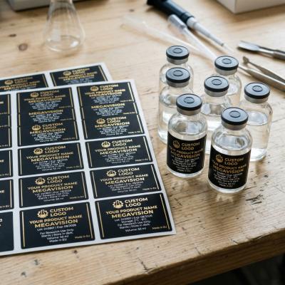 China Factory Personalized Holographic Laser Vinyl Vial Sticker Waterproof for Small Glass Bottle for sale