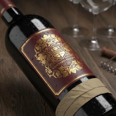 China Custom Gold Foil Stamping Waterproof Embossed Wine Label Bottle Sticker for Luxury Packaging for sale