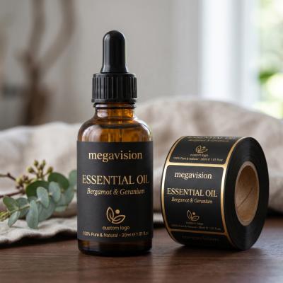 China Custom High Quality Eco-Friendly Gold Embossed Vinyl Hair Oil Shampoo Cosmetic Essential Oil Bottle Sticker Labels for sale