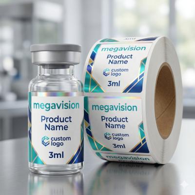 China Custom New Material Hologram Vinyl Vial Labels Sticker 3ml 10ml Waterproof for Laboratory for sale