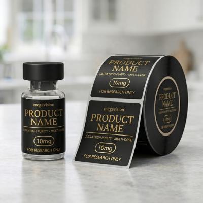 China Custom Printed Peptide Vial Glass Bottle Label 3ml 5ml 10ml Strong Adhesive Sticker Labels for Laboratory Research Only for sale
