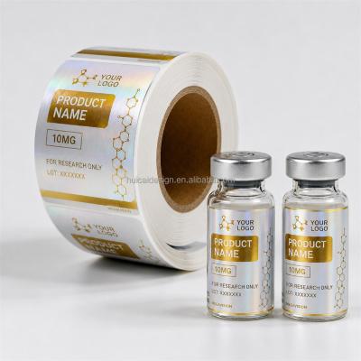 China Custom Shape Printed Hot Stamping Hologram Premium Waterproof Vinyl Labels Adhesive Sticker for 3ml 5ml 10ml Glass Vials for sale