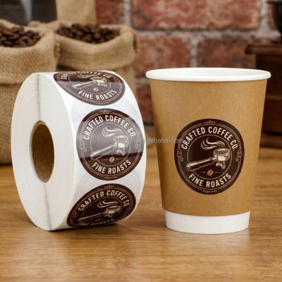 China Rohs Certificated Custom Printed Round Roll Labels Waterproof Adhesive Stickers for Bubble Tea Coffee Cup Food Packaging for sale