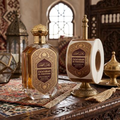 China Middle East Style Perfume Bottle Label Custom Logo Gold Stamped Textured Cosmetic Stickers for sale