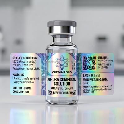 China Custom Hologram Sticker Laboratory Peptide Vial Labels Waterproof Sticker for Glass Bottle for sale