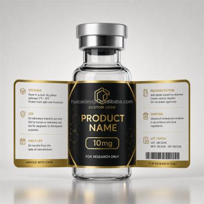 China Custom Personalized Gold Foil Waterproof Research 3ml 5ml 10ml Peptide Vial Labels for Laboratory Chemical Glass Bottles for sale