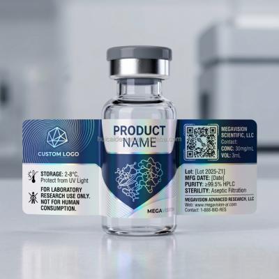 China Custom Holographic Sticker Laser Peptide Vial Labels Waterproof Vinyl Sticker for Laboratory Bottle for sale