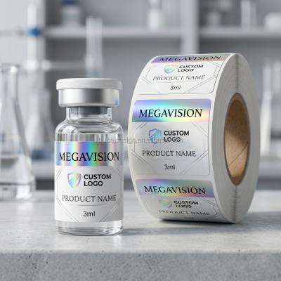 China Custom Printed Hologram Sticker Waterproof Laboratory Bottle Labels for Peptide Cosmetic Powder Glass Vials for sale