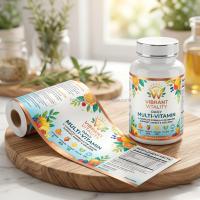 China Custom Waterproof Self-adhesive Bopp Label Roll Private Logo Sticker Label Vitamin Supplement Label for Medical Bottle for sale