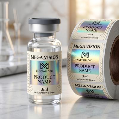 China Custom Logo Waterproof Laboratory Sticker Peptide Labels for 3ml 5ml 10ml Research Glass Vials for sale