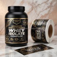 China Gold Foil Protein Powder Container Plastic Bottle Labels with Custom Logo Waterproof Adhesive Stickers for sale