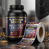 China Custom Gold Foil Protein Powder Labels Waterproof Bottle Stickers for Sports Nutrition Supplement Packaging for sale